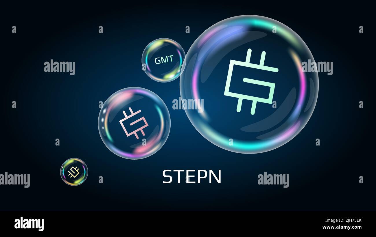Stepn GMT token symbol in soap bubble. The financial pyramid will burst ...