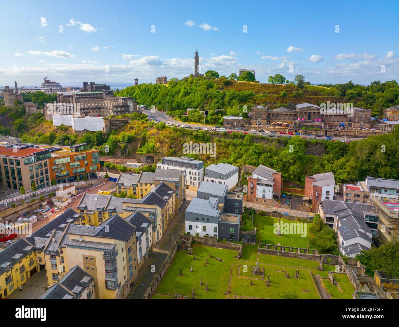 Nelson Monument on Calton Hill and St. Andrew's House on Princes Street ...