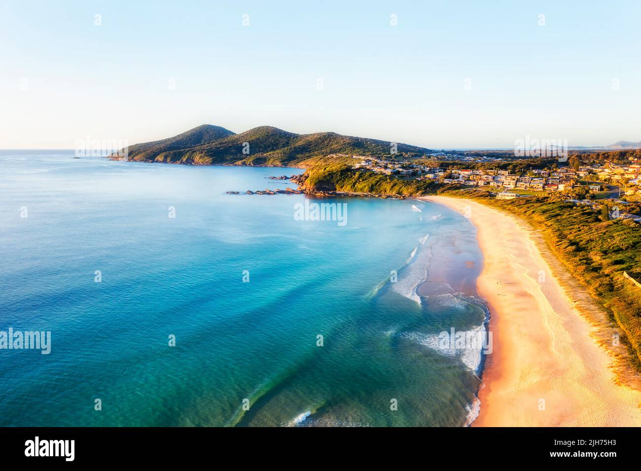 Scenic secluded One Mile beach in Forster town of Australia on Pacific ...