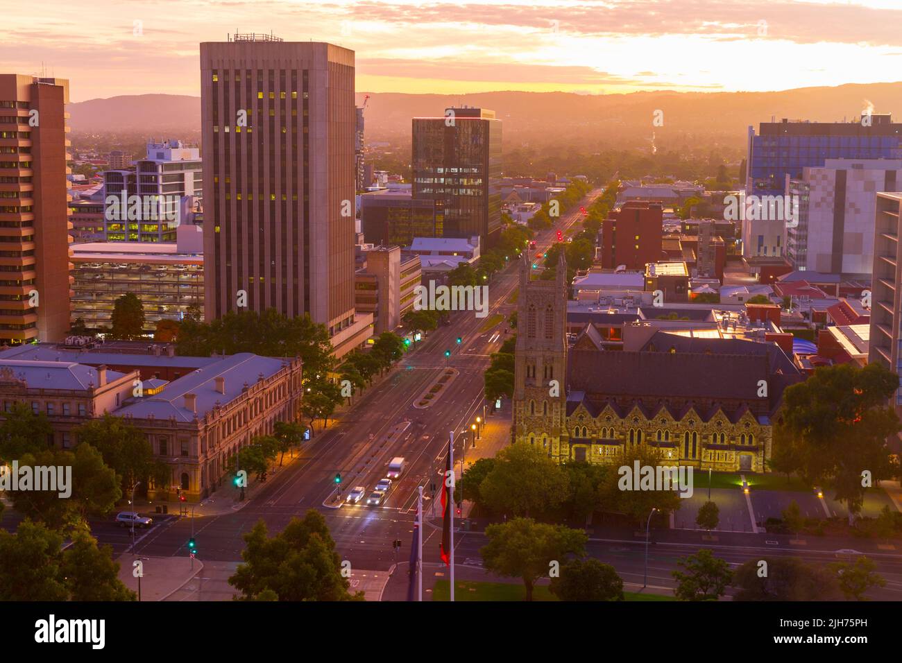 Adelaide in South Australia, seen at dawn from Victoria Square looking ...