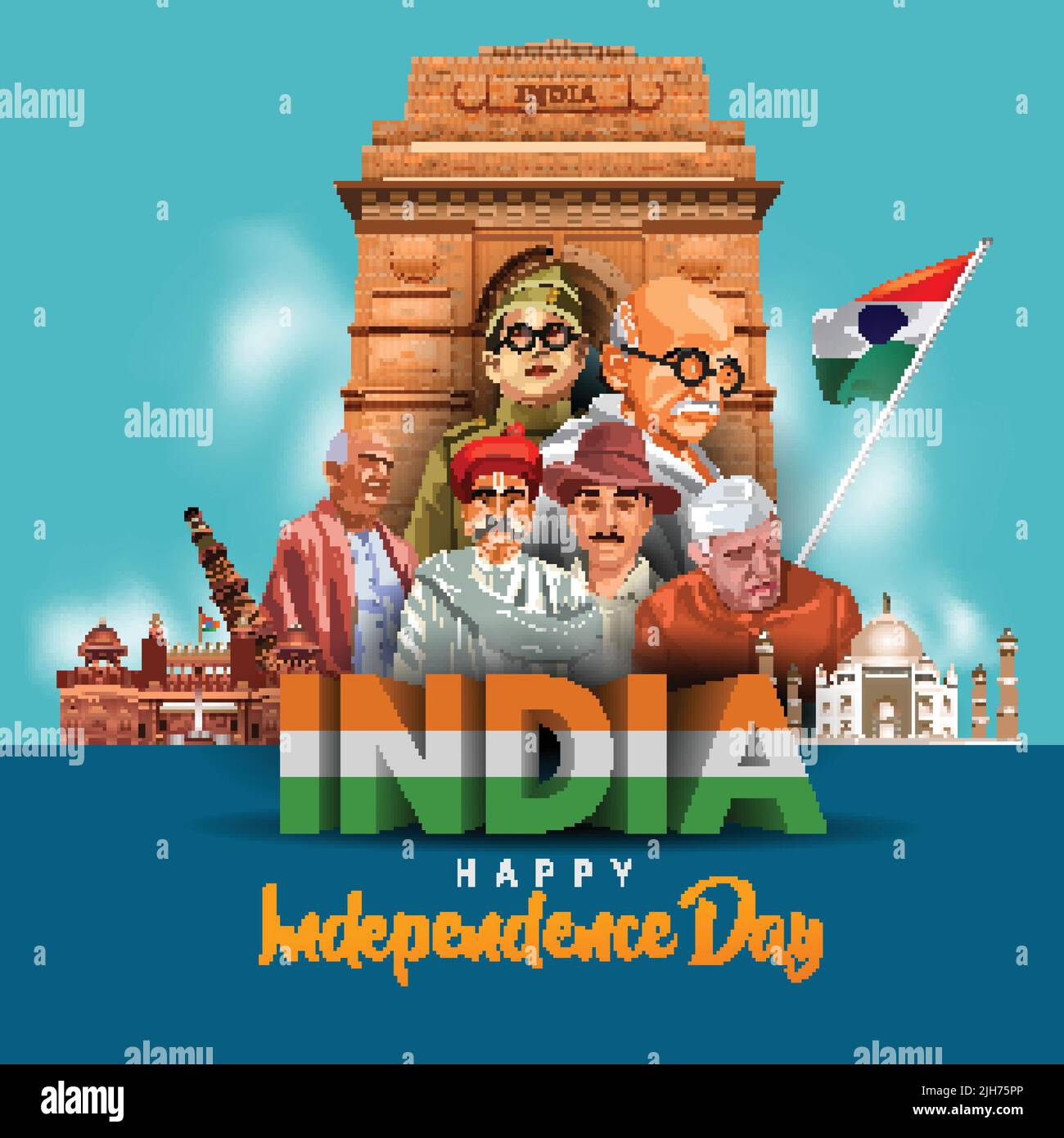 happy independence day India. freedom fighters with India gate vector ...