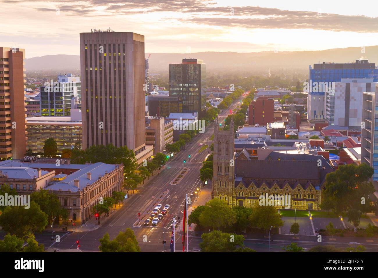 Adelaide in South Australia, seen at dawn from Victoria Square looking ...