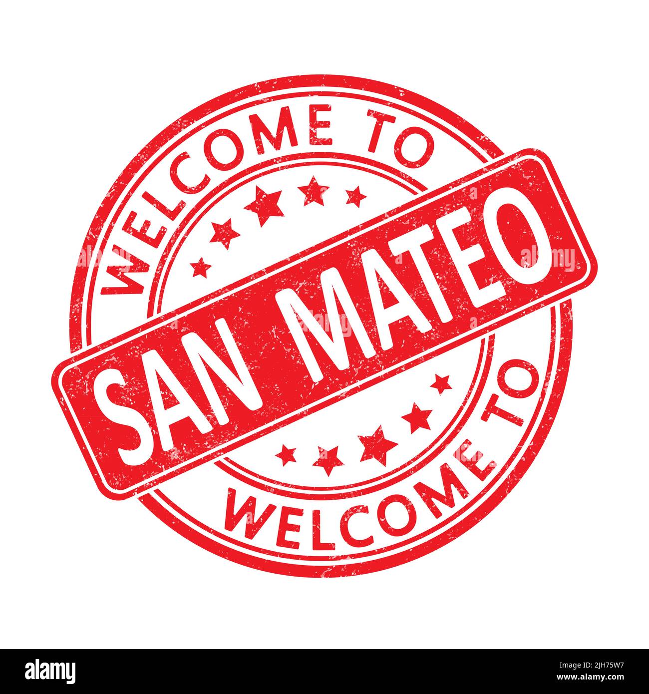 Welcome to San Mateo. Impression of a round stamp with a scuff. Flat ...