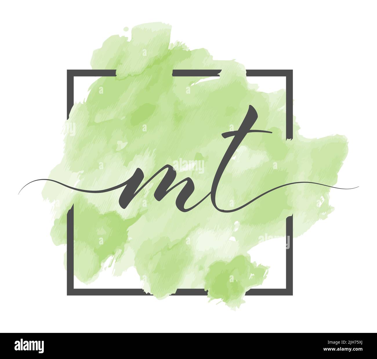 Calligraphic lowercase letters M and T are written in a solid line on a ...