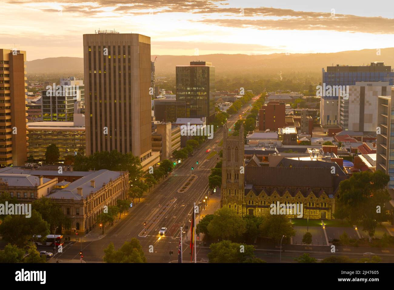 Adelaide in South Australia, seen at dawn from Victoria Square looking ...