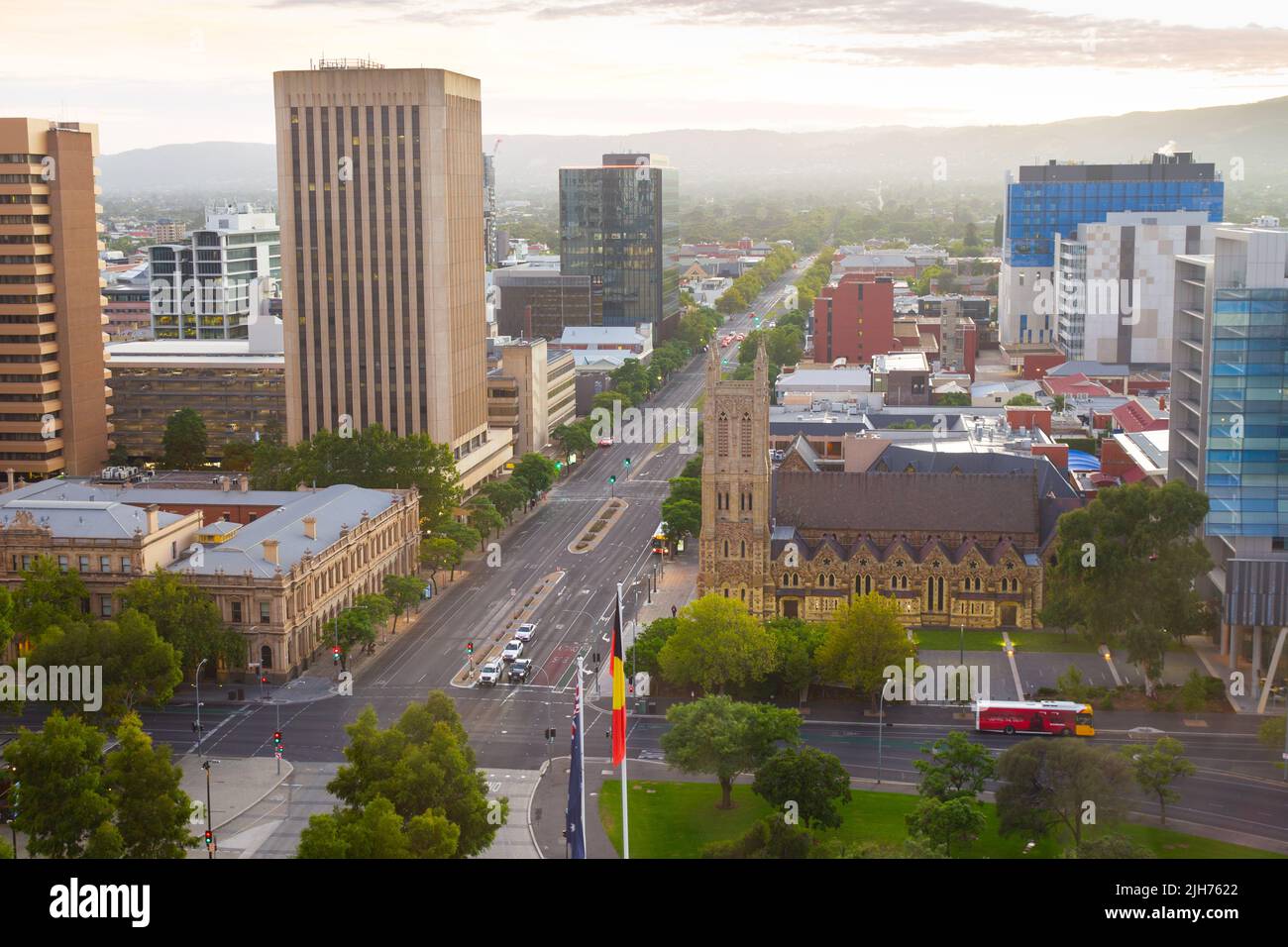 Adelaide in South Australia, seen at dawn from Victoria Square looking ...