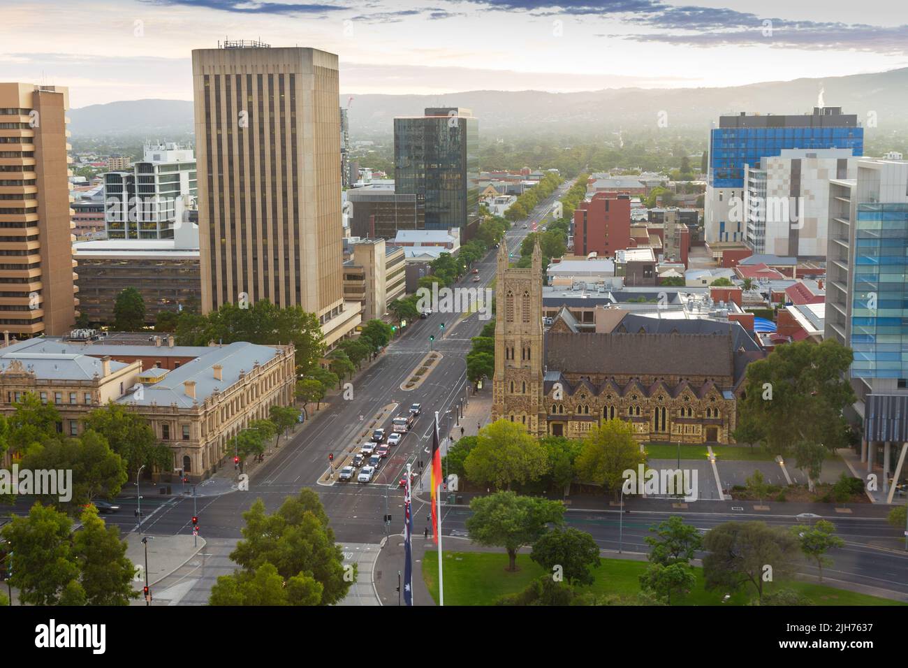 Adelaide in South Australia, seen at dawn from Victoria Square looking ...