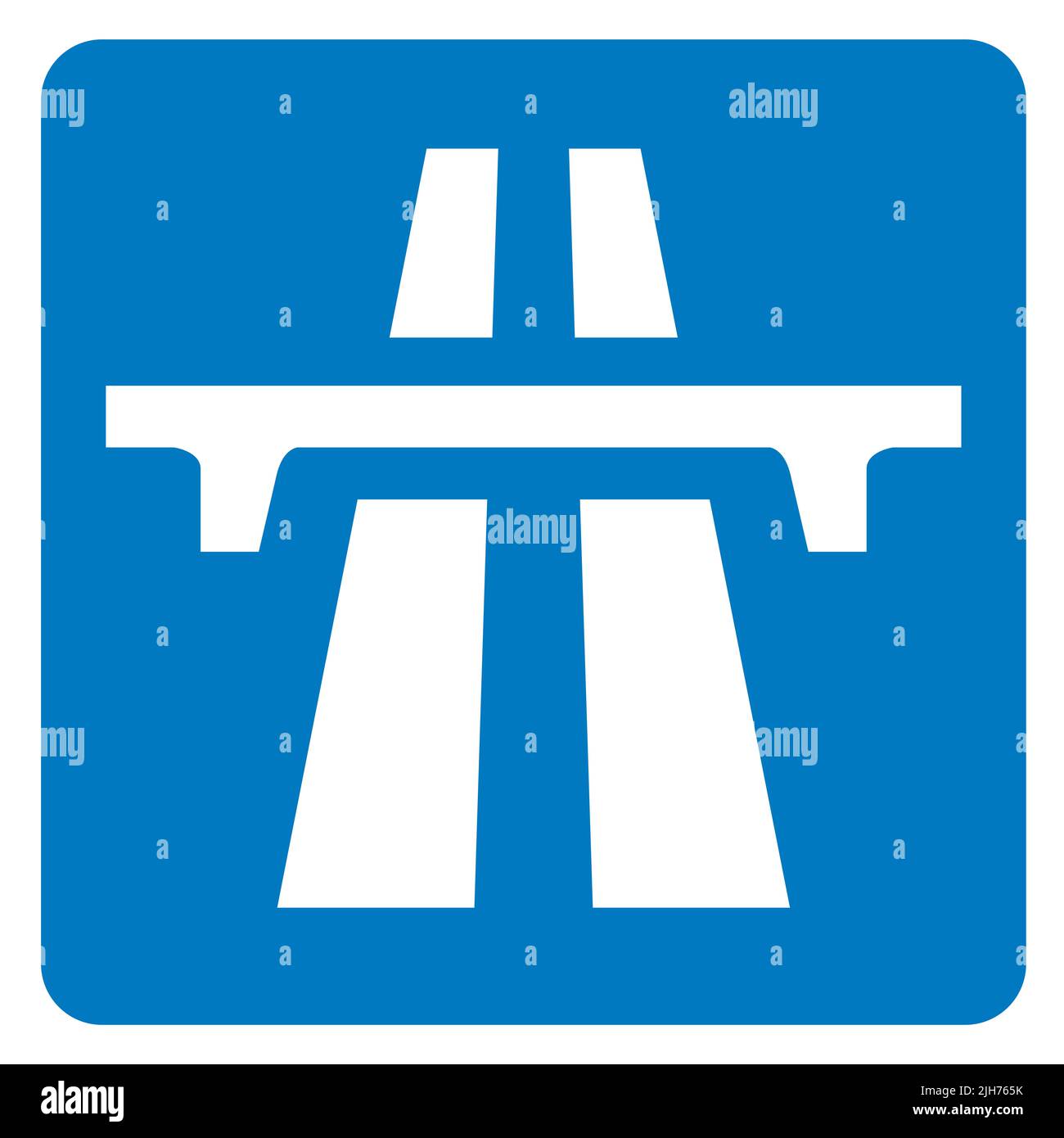 A typical blue and white motorway highway sign over a white background ...