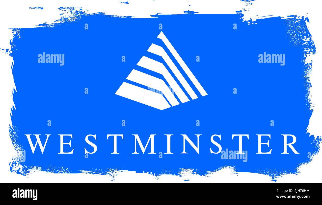 The flag of the city of Westminster in Colorado USA with a white grunge ...