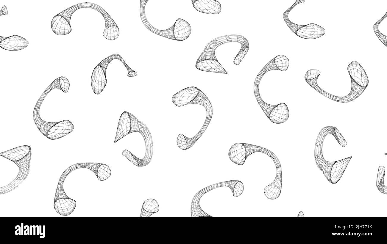 Seamless pattern of wireframe 3d shapes on white background. Curl ...