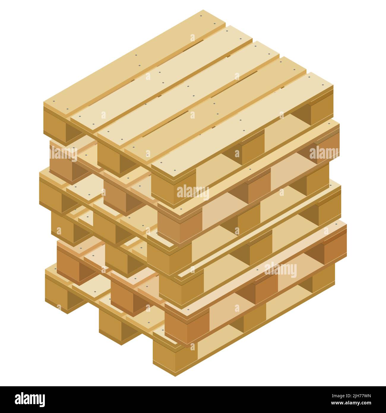 Pile of isometric pallets for packaging and transportation isolated on ...
