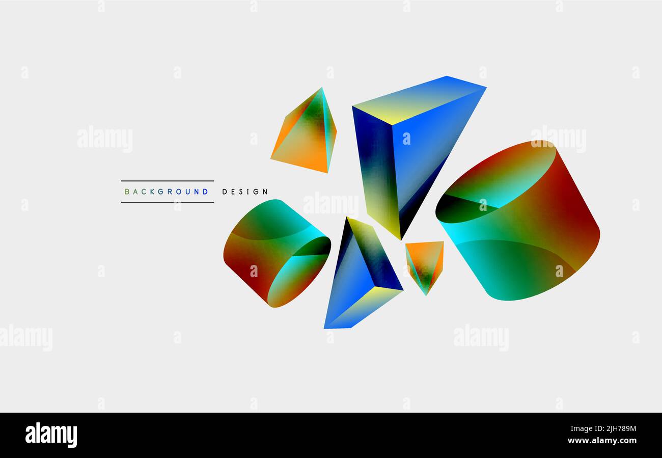 3d vector minimalist geometric abstract background. Triangle, cylinder ...