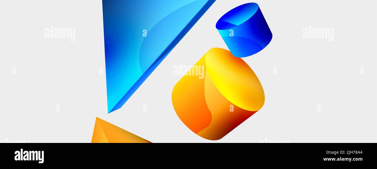 3d vector minimalist geometric abstract background. Triangle, cylinder ...
