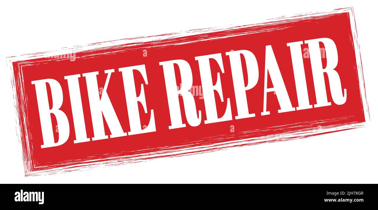 BIKE REPAIR text written on red rectangle stamp sign Stock Photo - Alamy