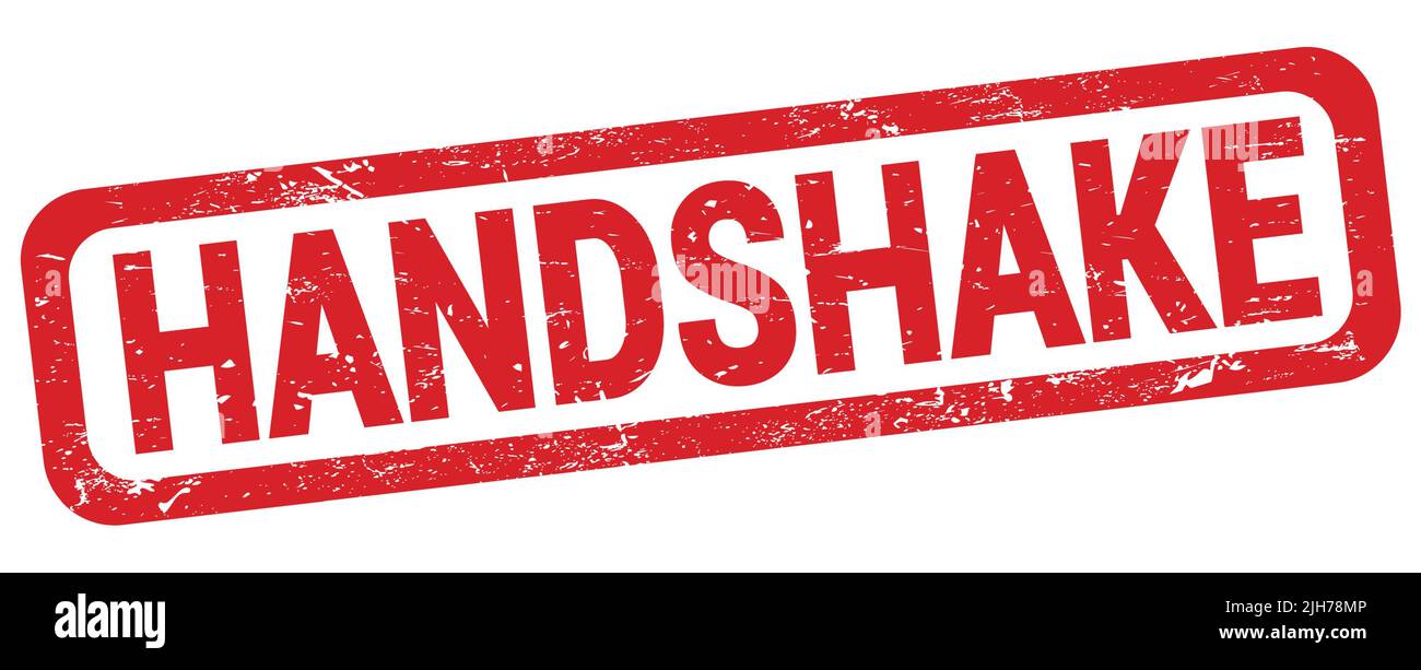 HANDSHAKE text written on red rectangle stamp sign Stock Photo - Alamy