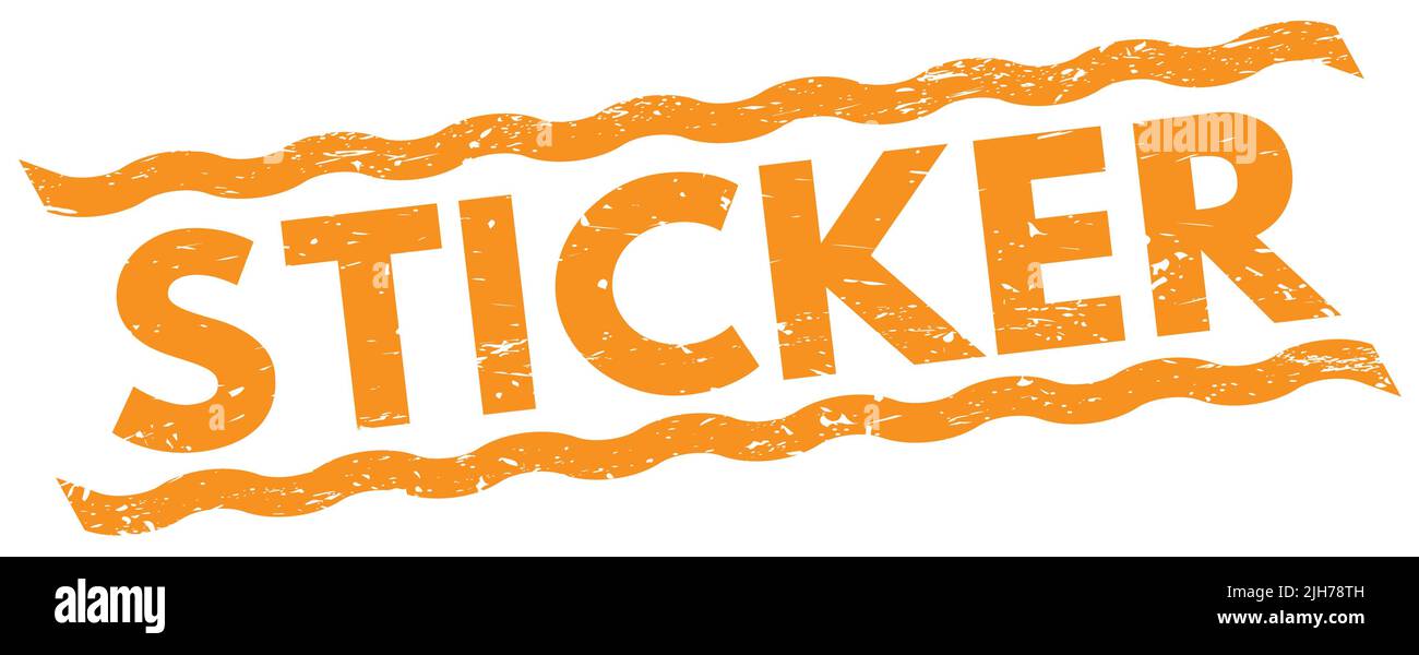 STICKER text written on orange lines stamp sign Stock Photo - Alamy