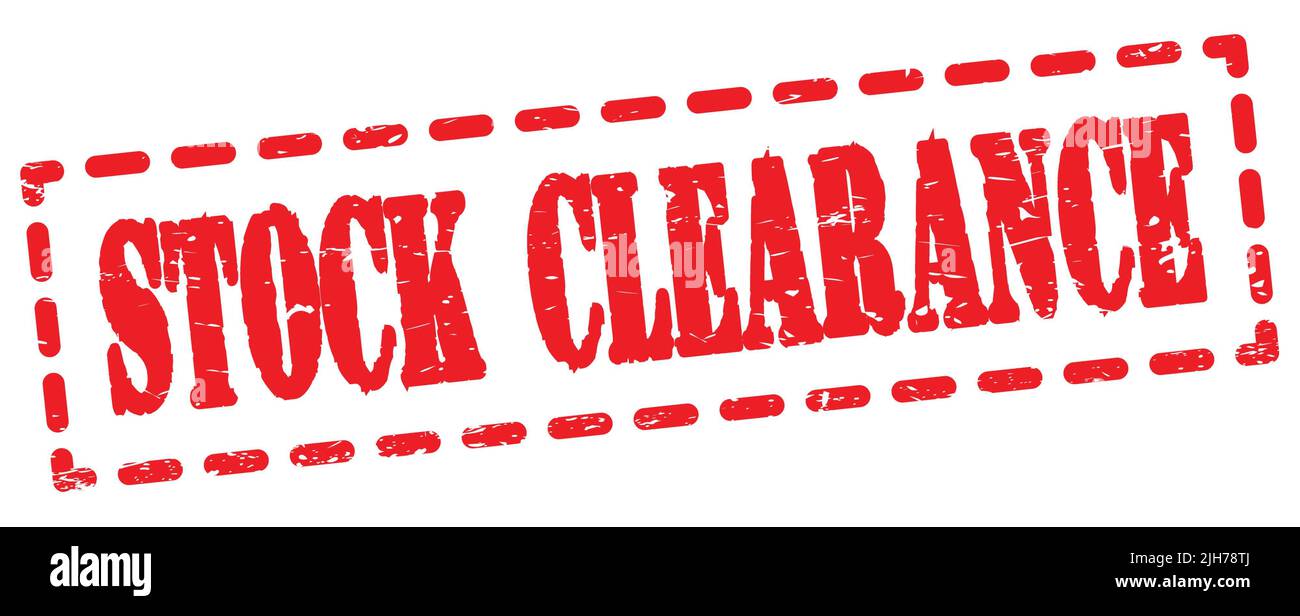 STOCK CLEARANCE text written on red dash stamp sign Stock Photo - Alamy