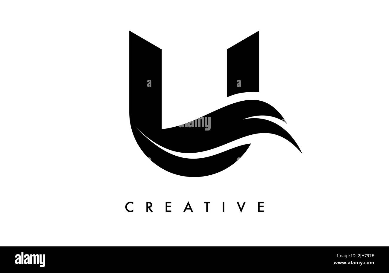Letter U Logo Icon Design with Swoosh and Creative Cut Curved Shape ...