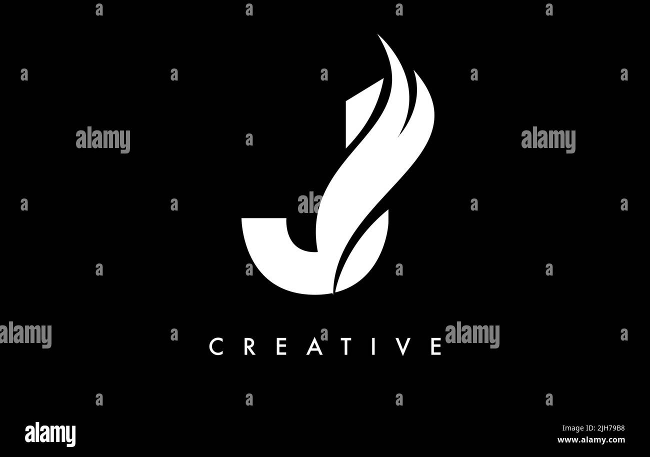 Letter J Logo Icon Design with Swoosh and Creative Cut Curved Shape ...