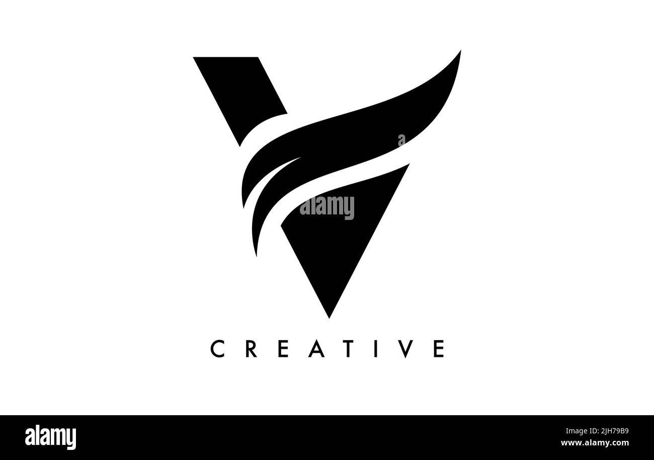 Letter V Logo Icon Design with Swoosh and Creative Cut Curved Shape ...