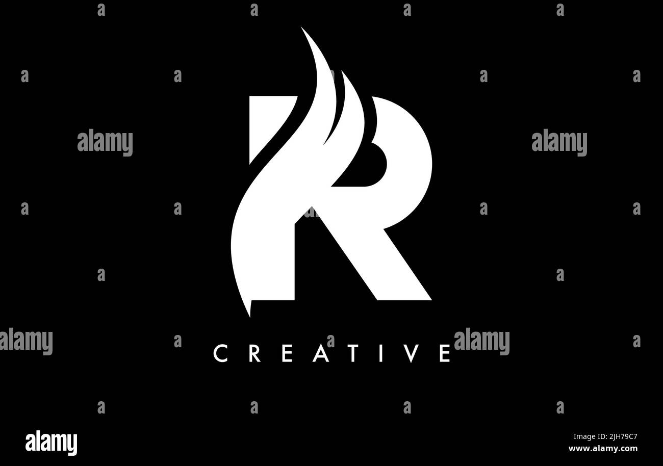 Letter R Logo Icon Design with Swoosh and Creative Cut Curved Shape ...