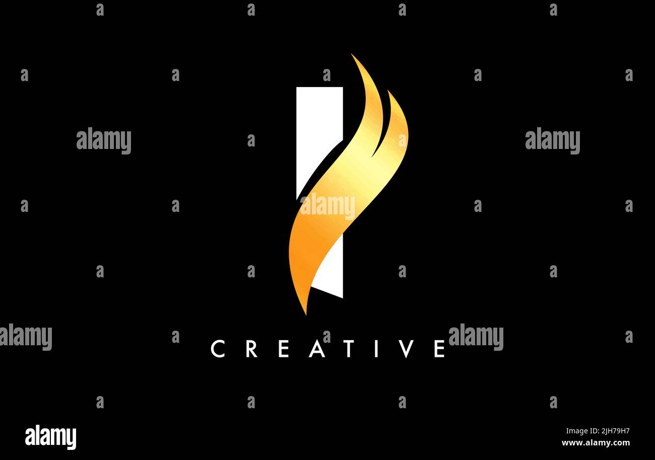 Letter I Logo Icon Design with Golden Swoosh and Creative Cut Curved ...