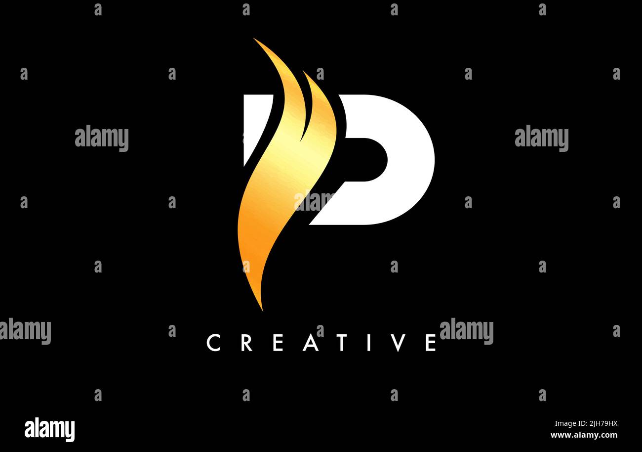 Letter P Logo Icon Design with Golden Swoosh and Creative Cut Curved ...