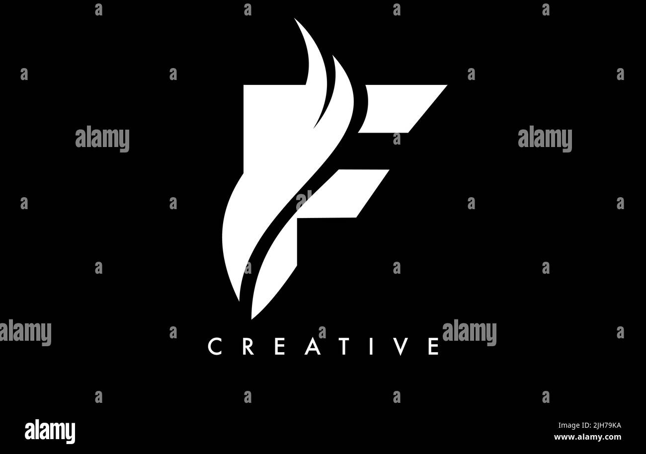 Letter F Logo Icon Design with Swoosh and Creative Cut Curved Shape ...