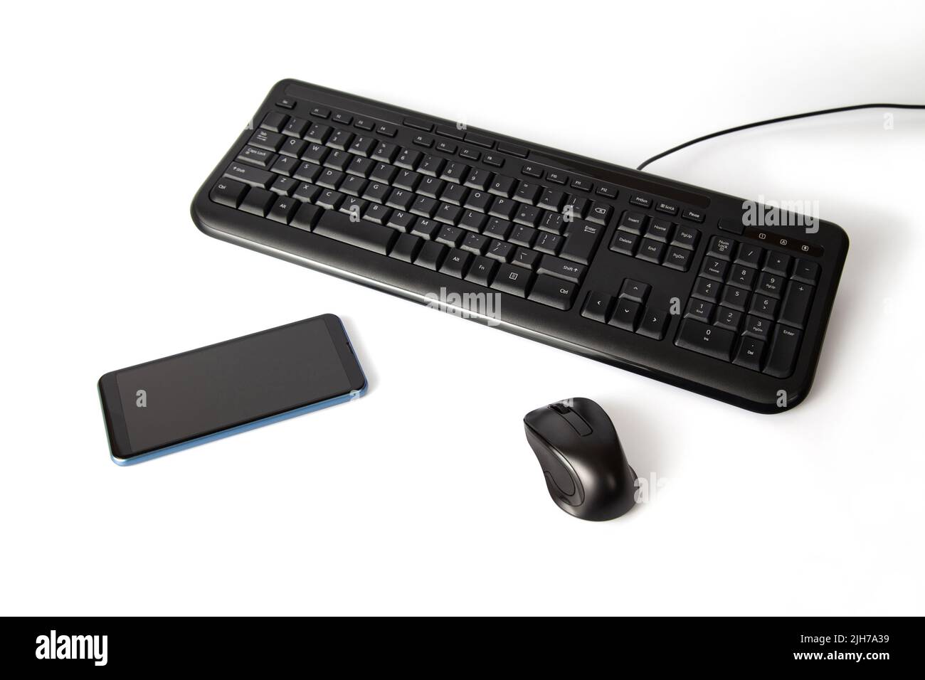 black keyboard and mouse smartphone isolated on white background Stock ...