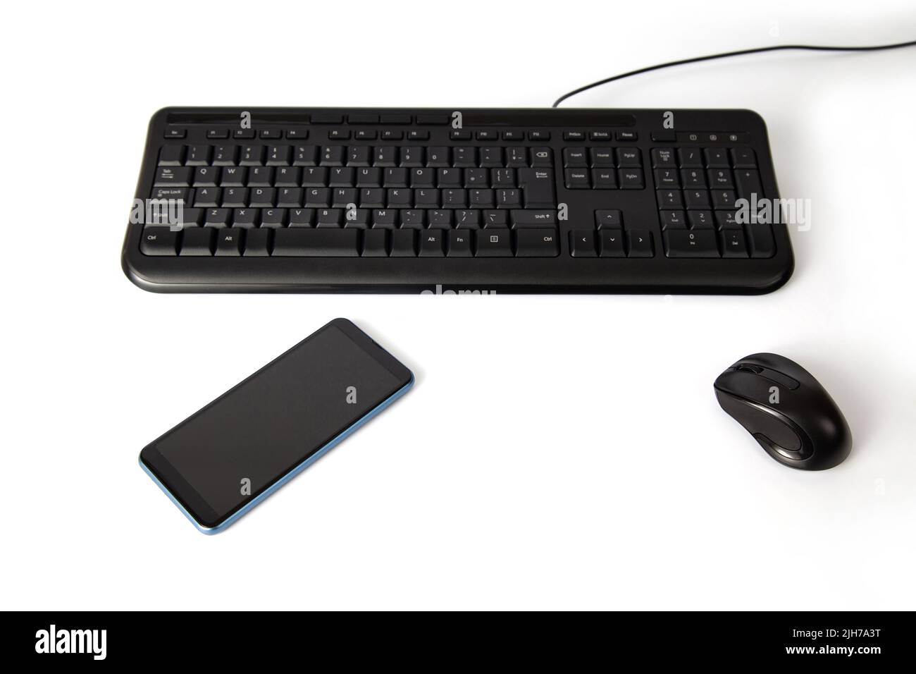 black keyboard and mouse smartphone isolated on white background Stock ...
