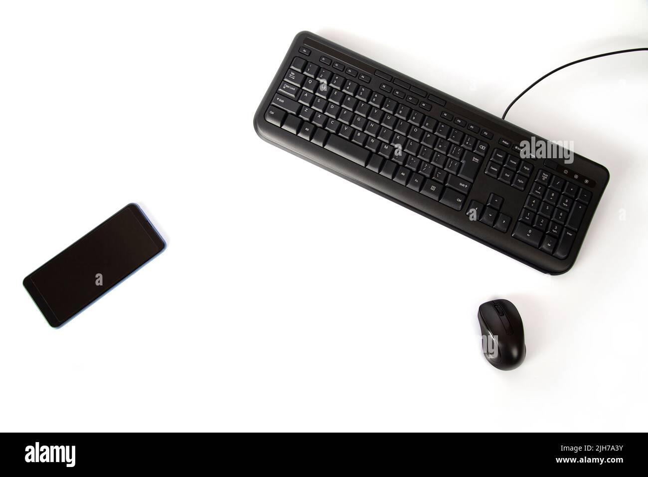 black keyboard and mouse smartphone isolated on white background Stock ...