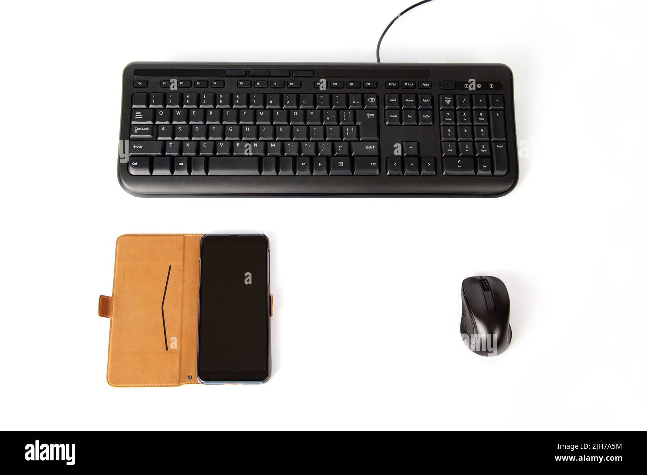 black keyboard and mouse smartphone isolated on white background Stock ...