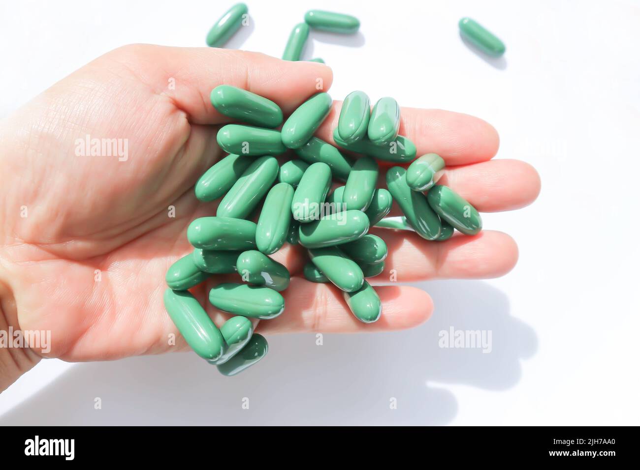 pharmaceutical or medicine or pills, tablets and capsules in top view ...