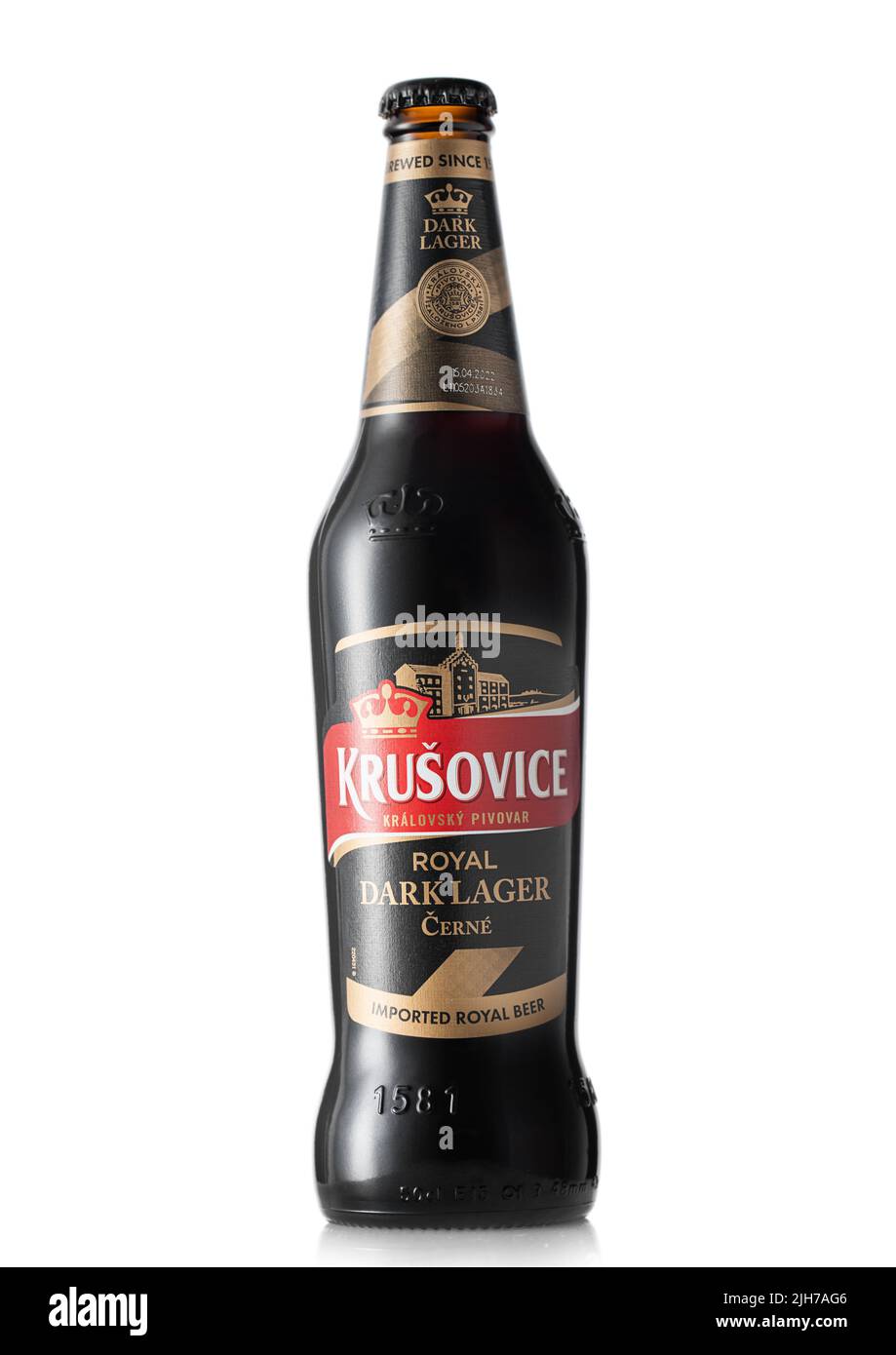 LONDON,UK - JUNE 30, 2022: Bottle of Krusovice dark royal premium beer ...