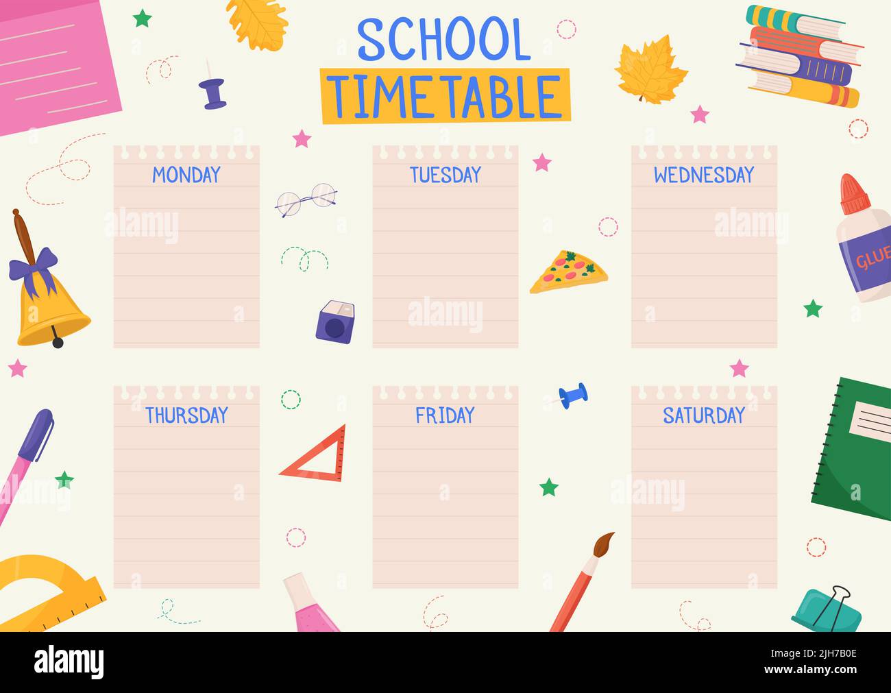 Cute childish school timetable, weekly classes schedule for kids with ...