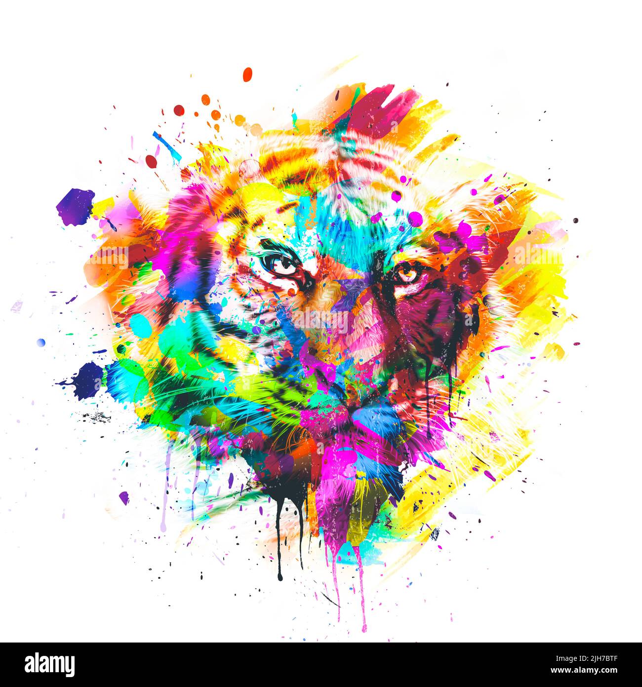 little playful lion cub on a bright abstract background color art Stock ...