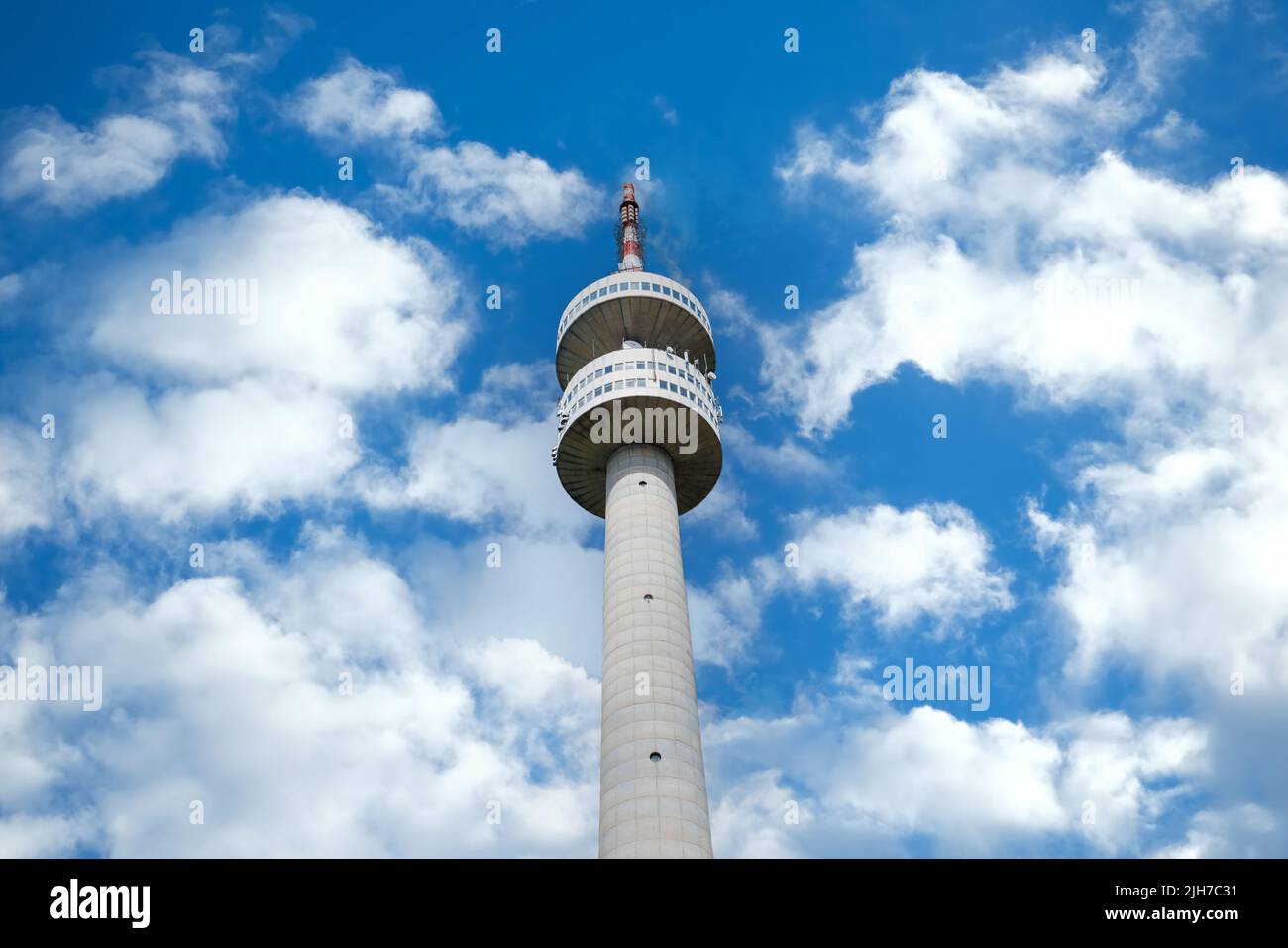 The high tourist observation tower Snezhana on the mountain peak of ...