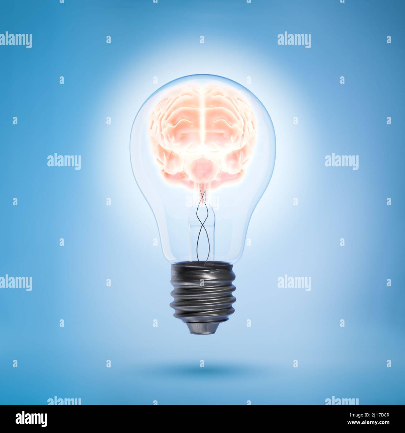 3D Rendering of a Human Brain Glows inside of a Light Bulb Stock Photo ...