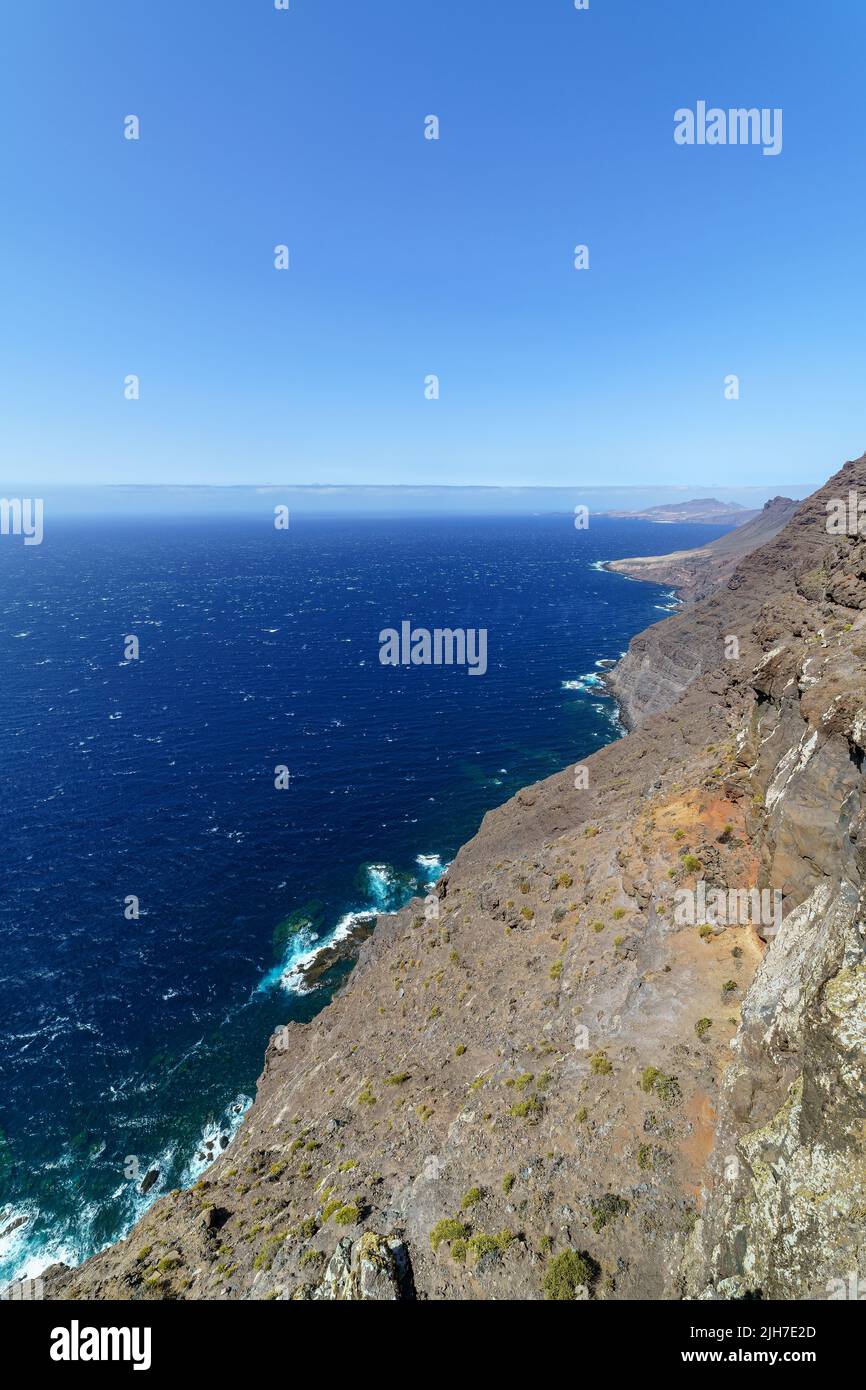 Elevated view of sea from a cliff. Far horizon between the sea and the ...