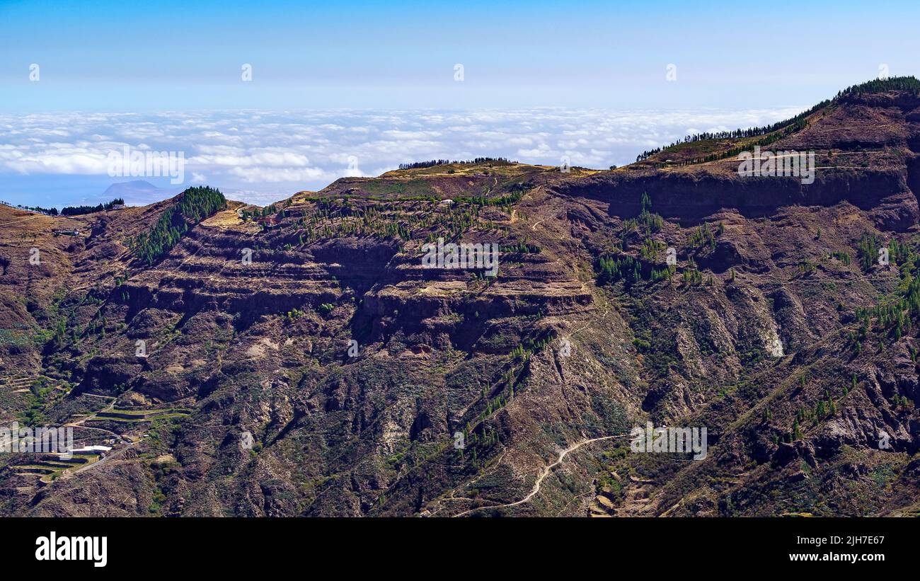 View of the high mountains of the Canary Island of Gran Canaria with ...