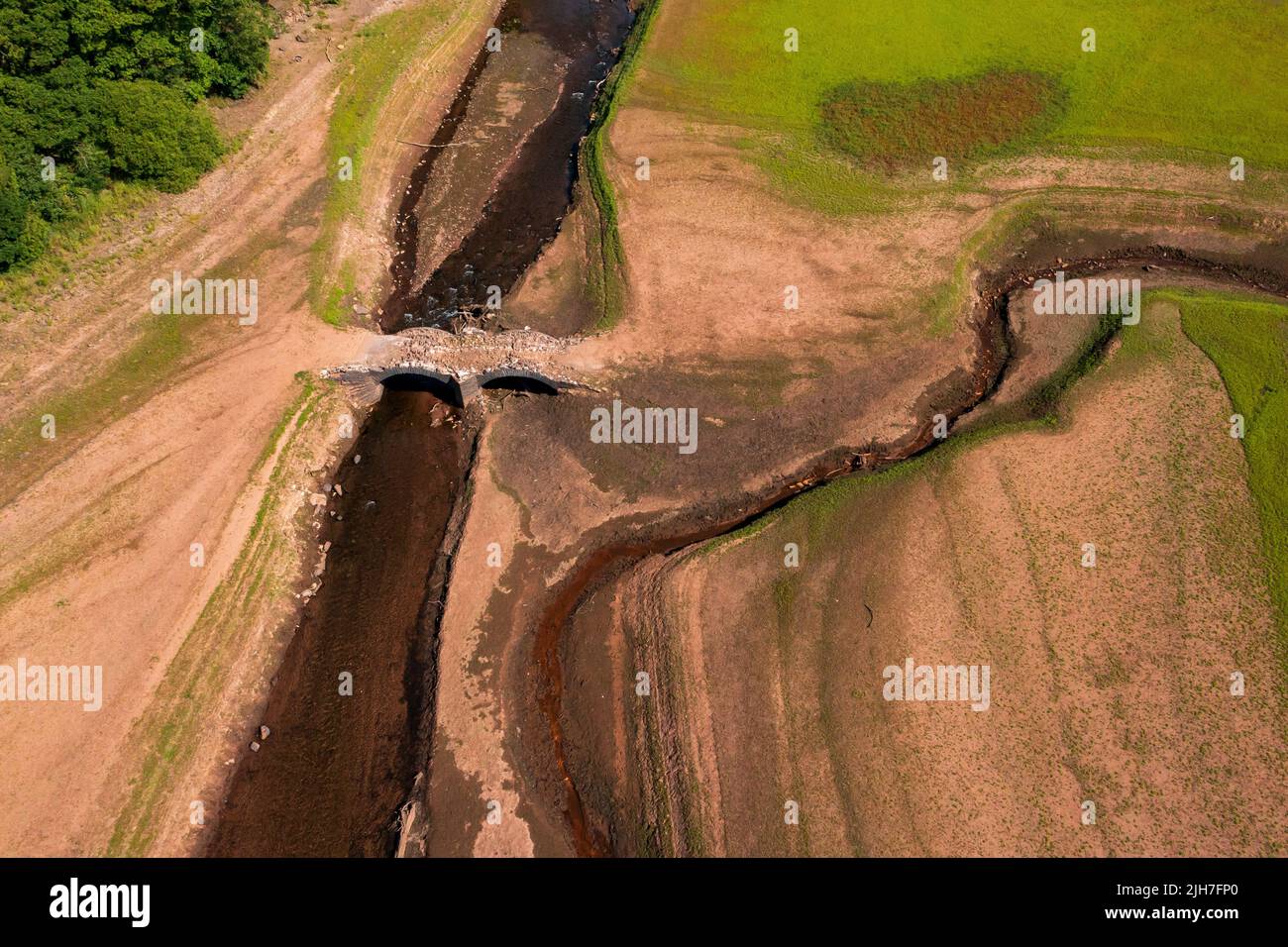 MERTHYR TYDFIL, WALES - JULY 16: An aerial view of an exposed bridge ...