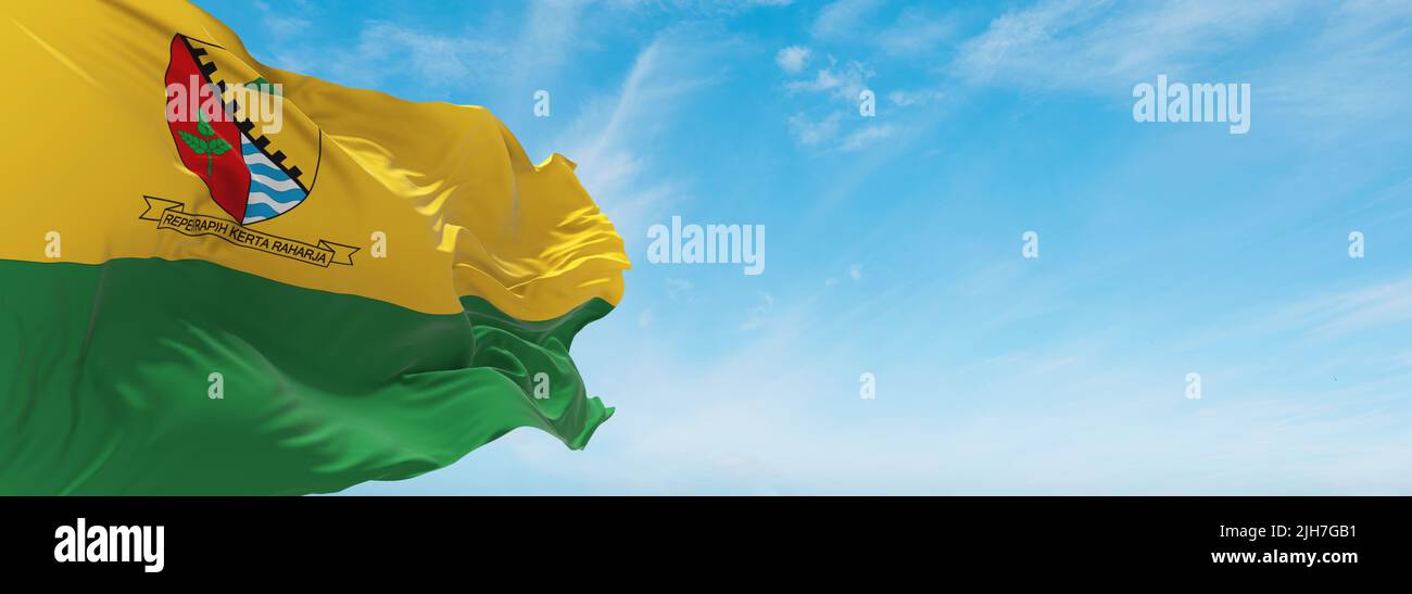 official flag of Regency Bandung Indonesia at cloudy sky background on ...