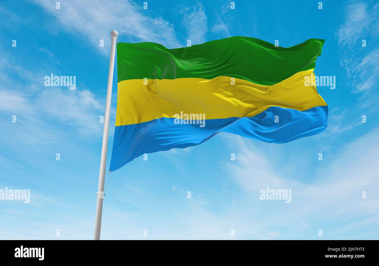 official flag of Municipal Bandung Indonesia at cloudy sky background ...