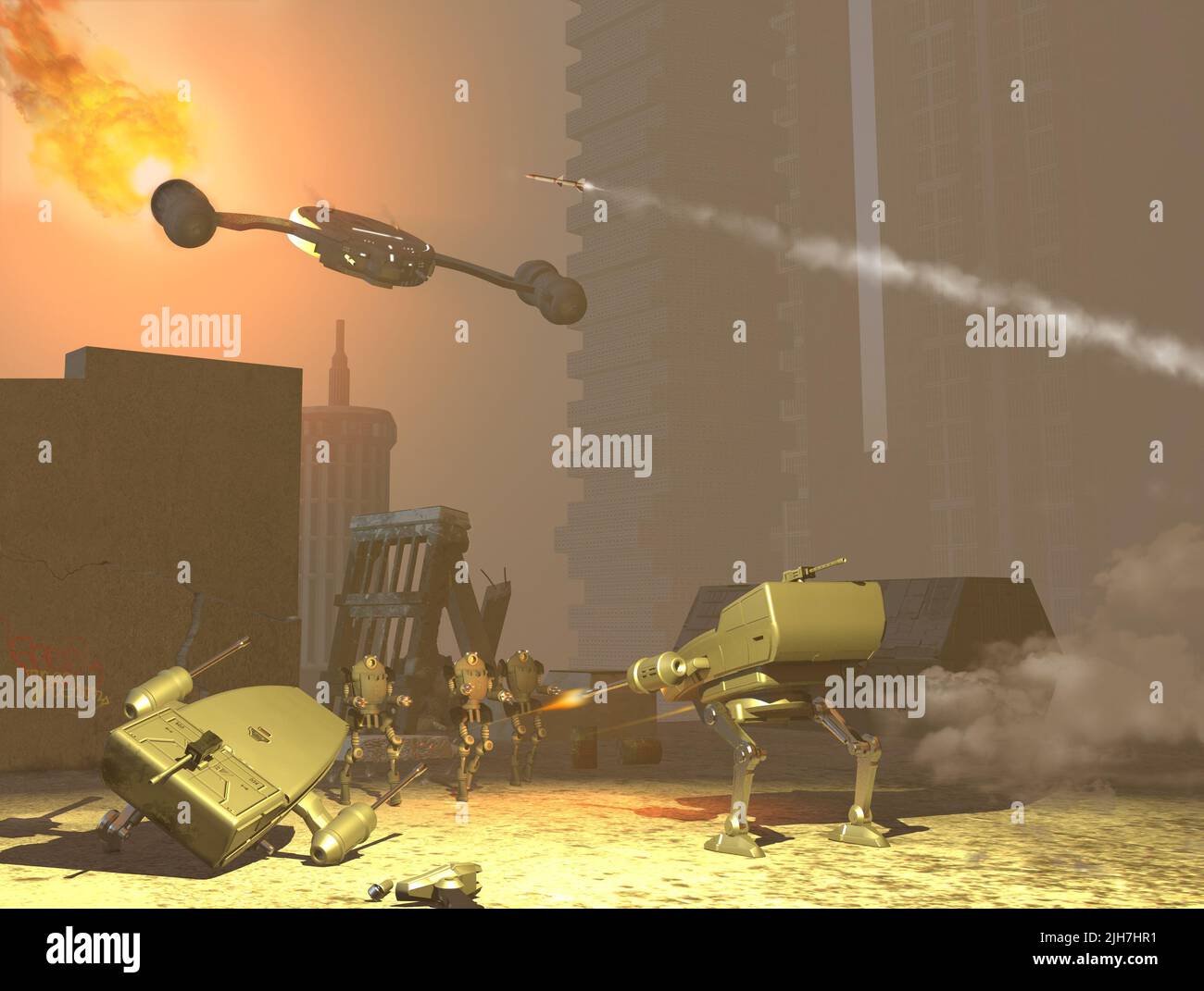 Futuristic urban battle Stock Photo - Alamy