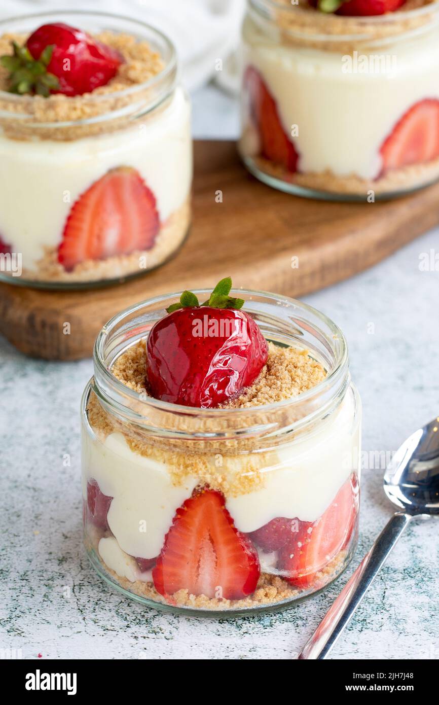 Strawberry magnolia. Dessert with cream and strawberry filling on a ...