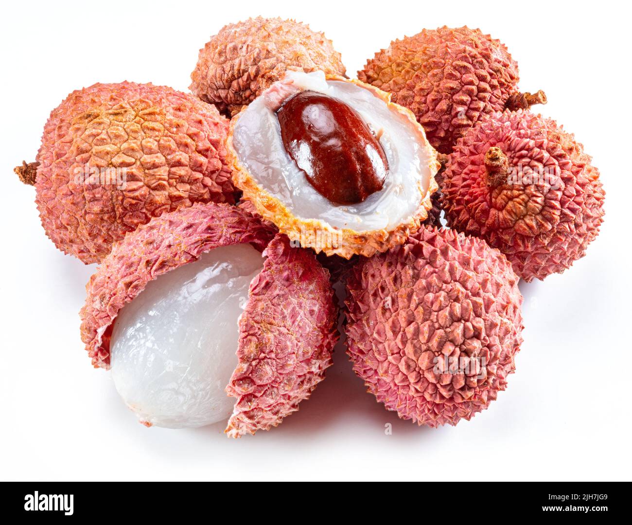 Whole and opened lychee fruit isolated on white background Stock Photo ...