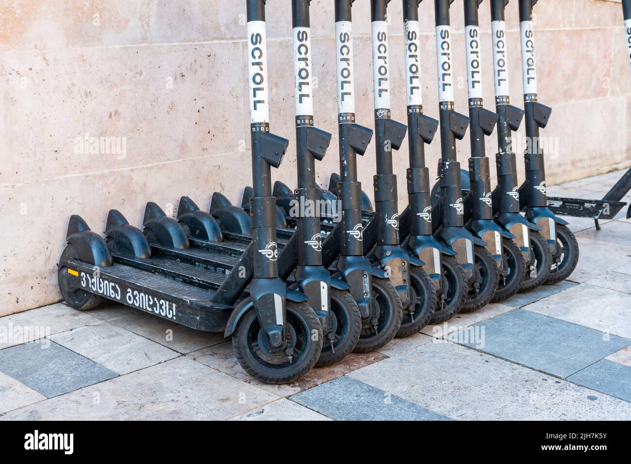 Tbilisi, Georgia - 18 September, 2021: The row of electric readies to ...
