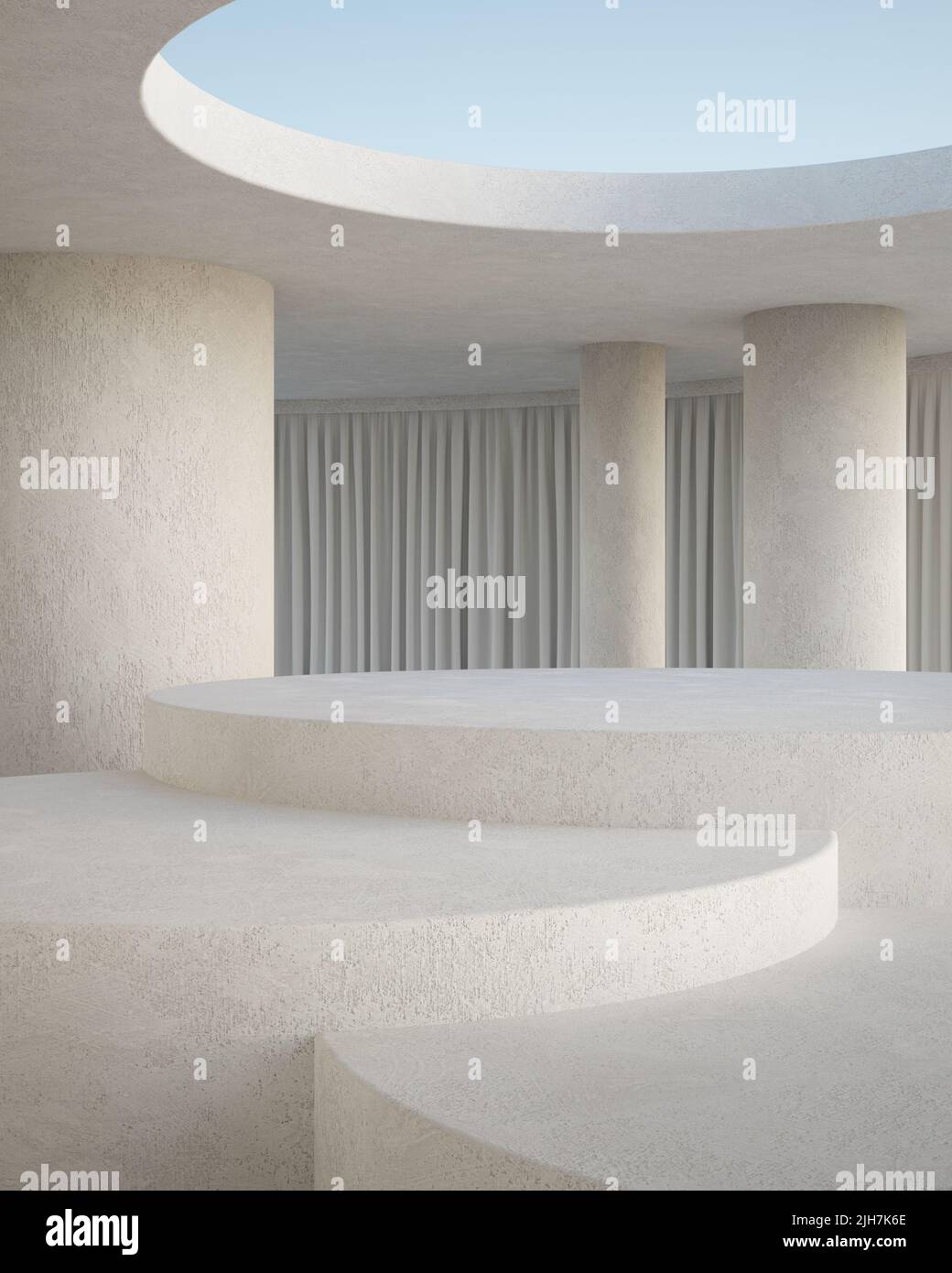 3D White Cylinder Podium, White Plaster Stage with Hole on Ceiling for ...