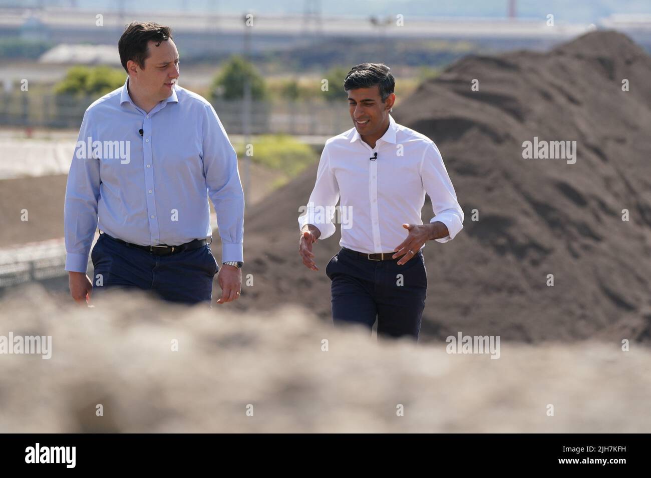 Rishi Sunak (right) walks with Tees Valley Mayor, Ben Houchen, during a ...