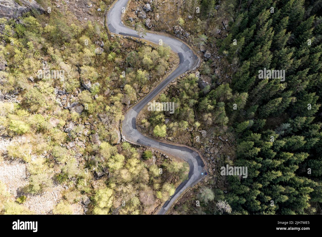 Aerial view of historical mountain pass Tronasen, steep winding road ...